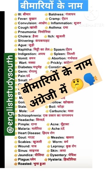 बीमारियों के नाम अंग्रेजी में 🤔 Disease name in english | Bimari ke ...