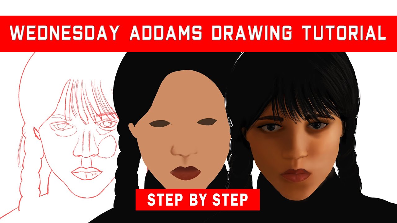Wednesday Aadams Drawing Tutorial - YouTube