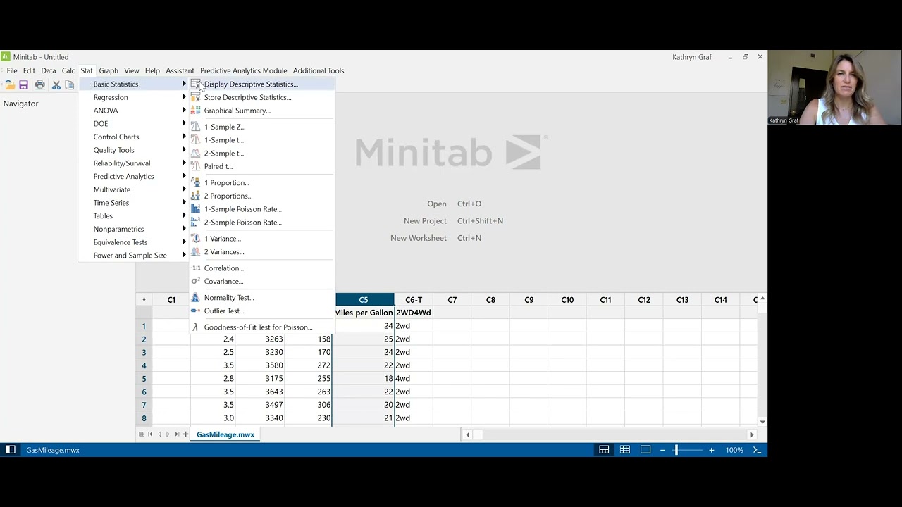 Minitab - desktop version getting descriptive statistics - YouTube
