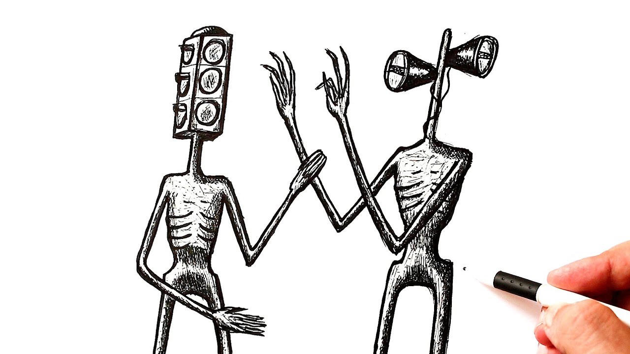 How to draw a SCP Traffic Light Head attacking Siren Head - YouTube