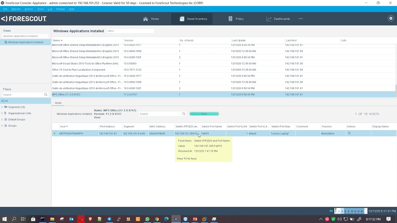 35 Forescout Lab - Asset Inventory - Windows Installations Application ...