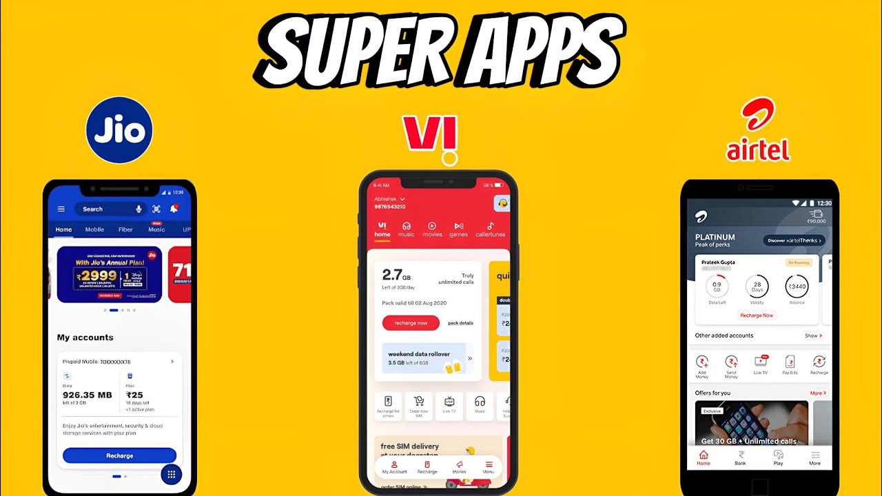 Super Apps By Telecoms 🔥: My Jio, Airtel Thanks, Vi App - YouTube