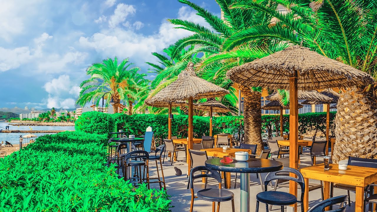 Seaside Outdoor Cafe Ambience - Bossa Nova Music, Morning Sun Shine ...