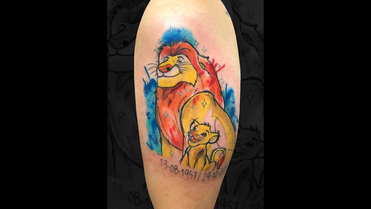 El Rey León. TATUAJE ACUARELA. CÓMO LO HICE. The Lion King. Watercolor ...