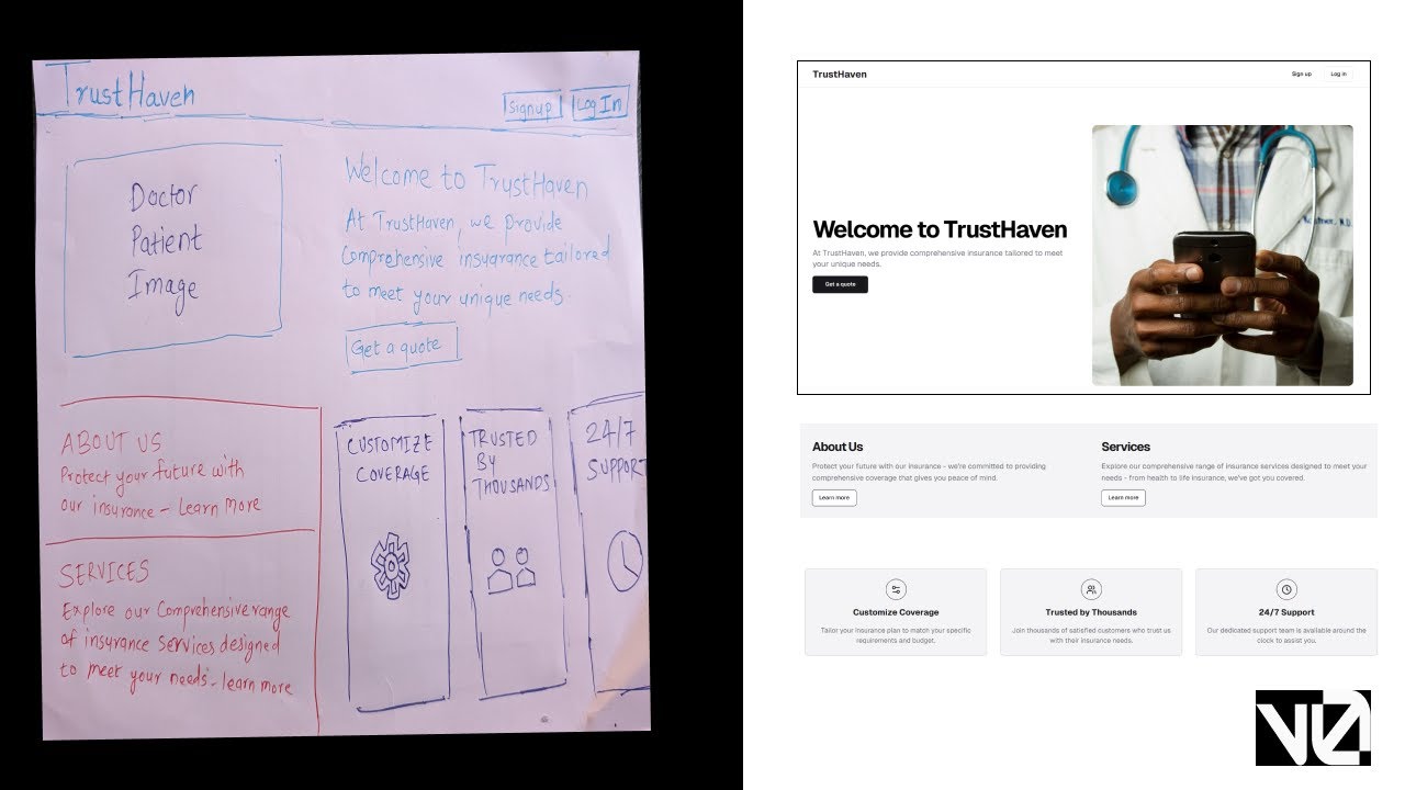 I created insurance website using hand drawn UX using AI (v0.dev ...