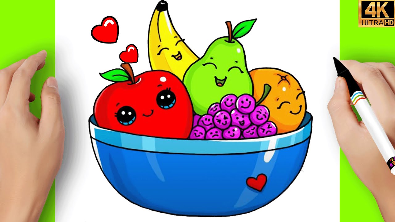 Very easy !! How to Draw a Fruit Plate - Cute Fruit Drawing - Easy ...