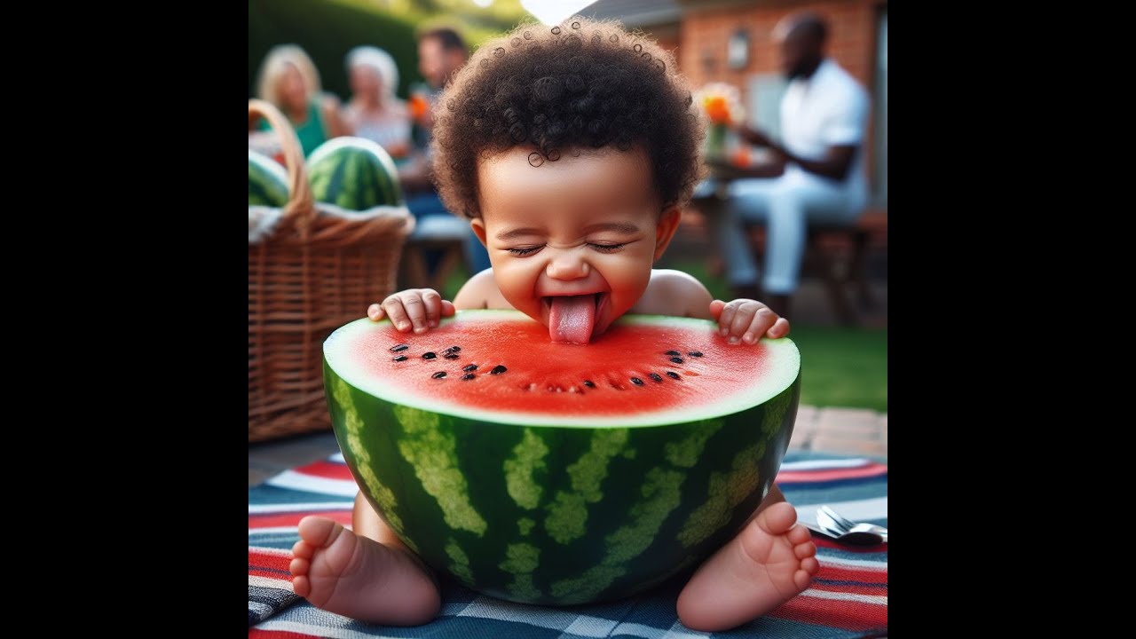 Baby eating giant watermelons - YouTube