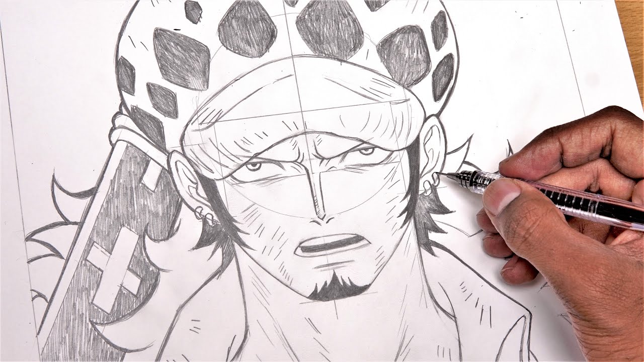 Easy anime drawing || How to draw Trafalgar Law - step by step ...