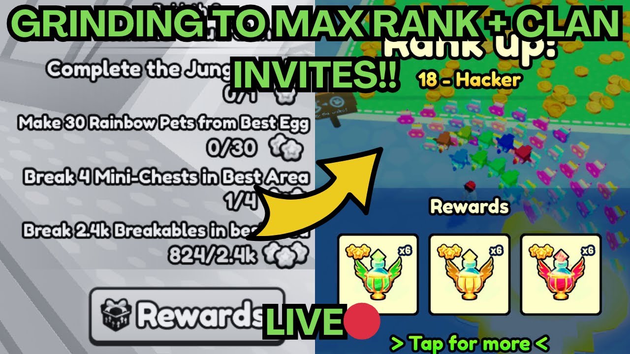 LIVE🔴 GRINDING TO MAX RANK IN PS99 + SOME CLAN INVITES! - YouTube