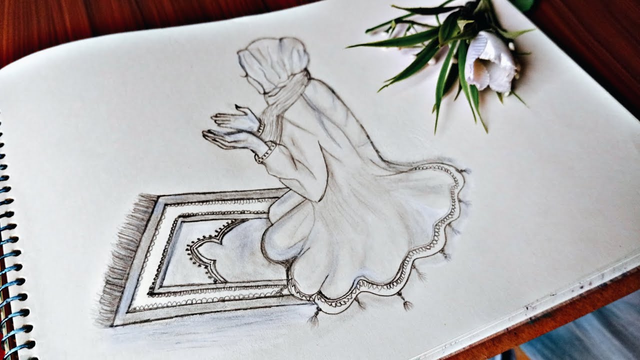 How to draw muslim girl praying namaz step by step - YouTube
