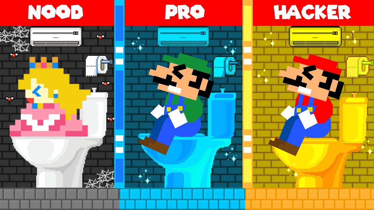 Mario NOOB vs PRO vs HACKER Toilet Challenge in Super Mario Bros ...