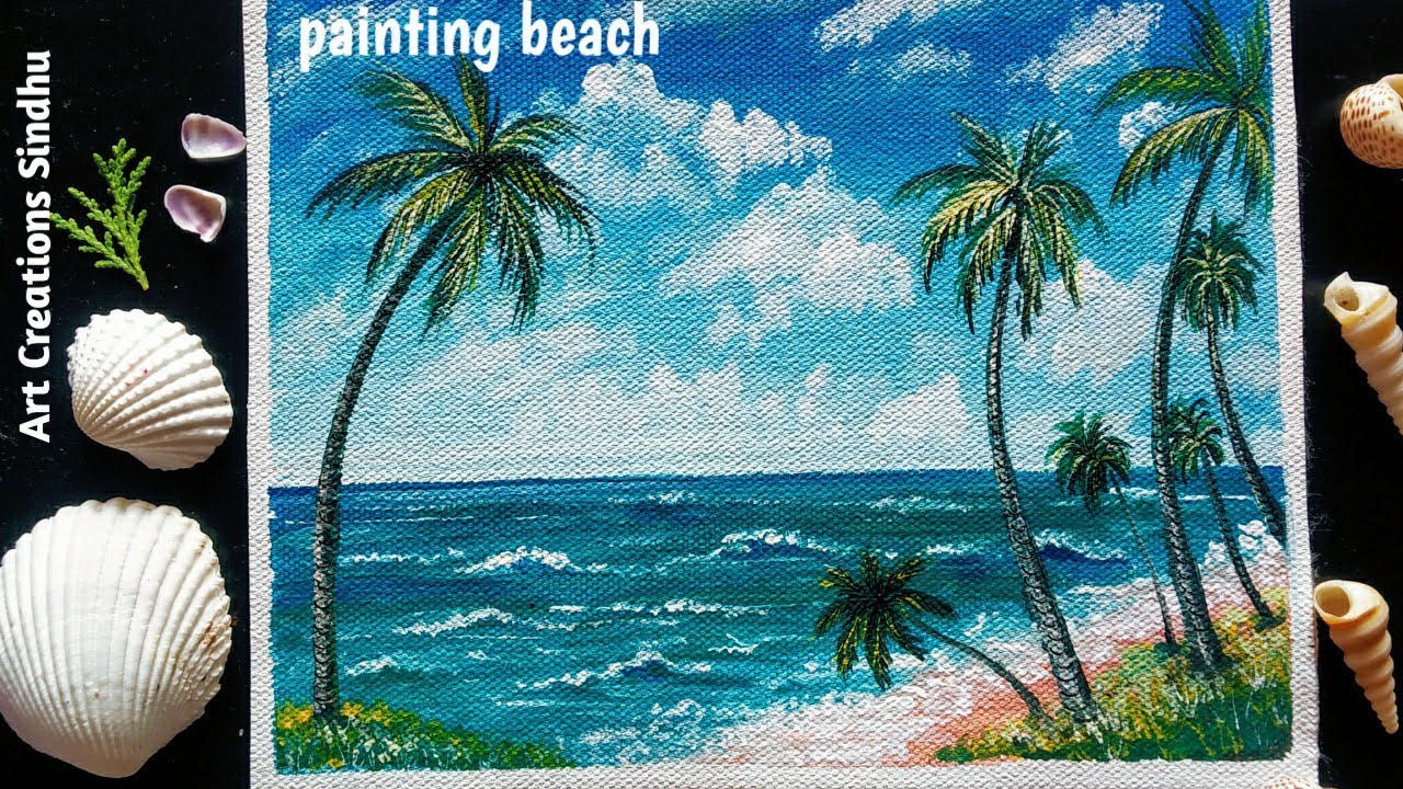 How to paint Tropical Beach painting/Easy Acrylic Beach Painting ...