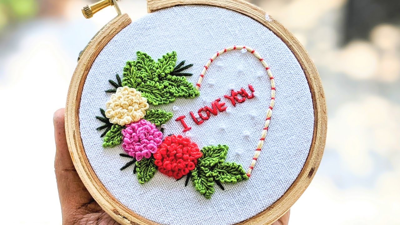 VERY EASY HEART EMBROIDERY DESIGN FOR BEGINNERS/ I LOVE YOU EMBROIDERY ...
