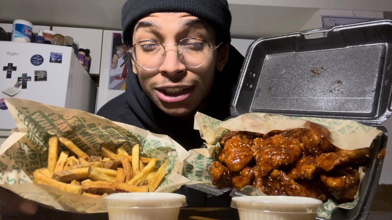 “A WINGSTOP FEAST: Sweet Chilli Boneless Wings, Fries & Messy Sauces! 🔥 ...