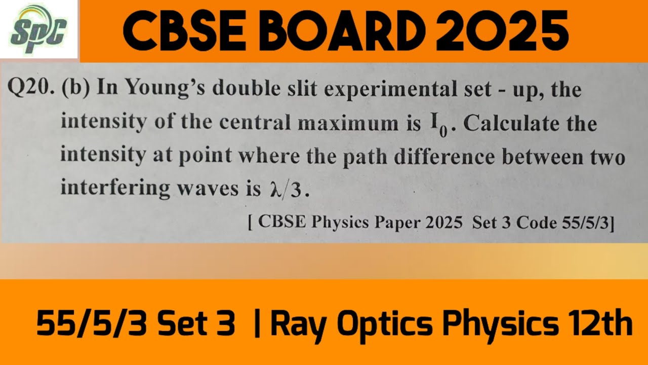 Q20 In Young's double slit experiment set up, the intensity of the central maximum is Io ...