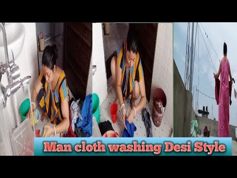 Desi Style Man Clothes washing ||Indian housewife man cloth washing ...