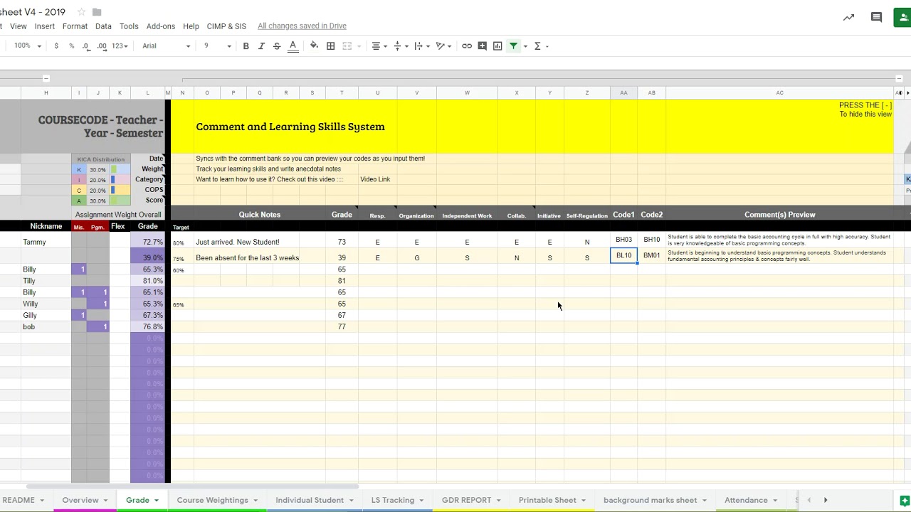 Gradesheets V4: Comments and Learning Skills Tracker - YouTube