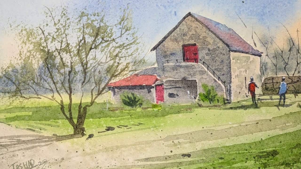 Serene Countryside Watercolor Landscape | Watercolour Timelapse Process ...