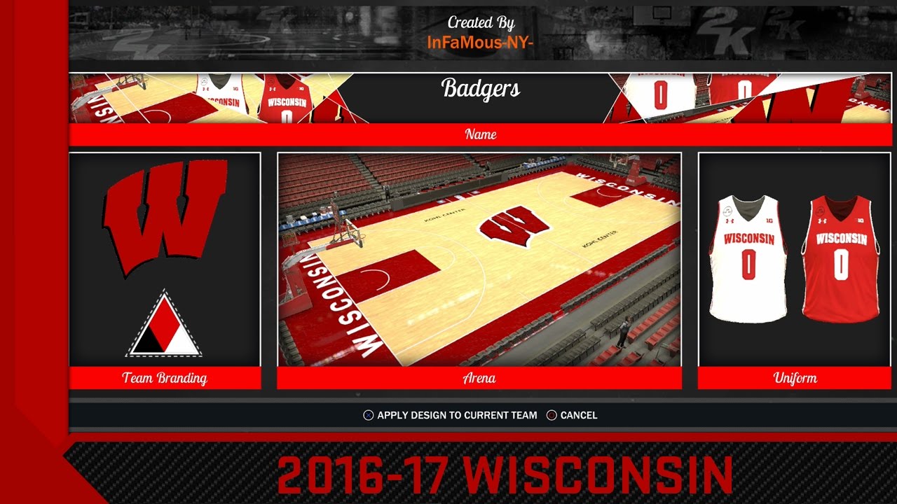 NBA 2K17 2016-17 Wisconsin Badgers Jersey & Court Tutorial - YouTube