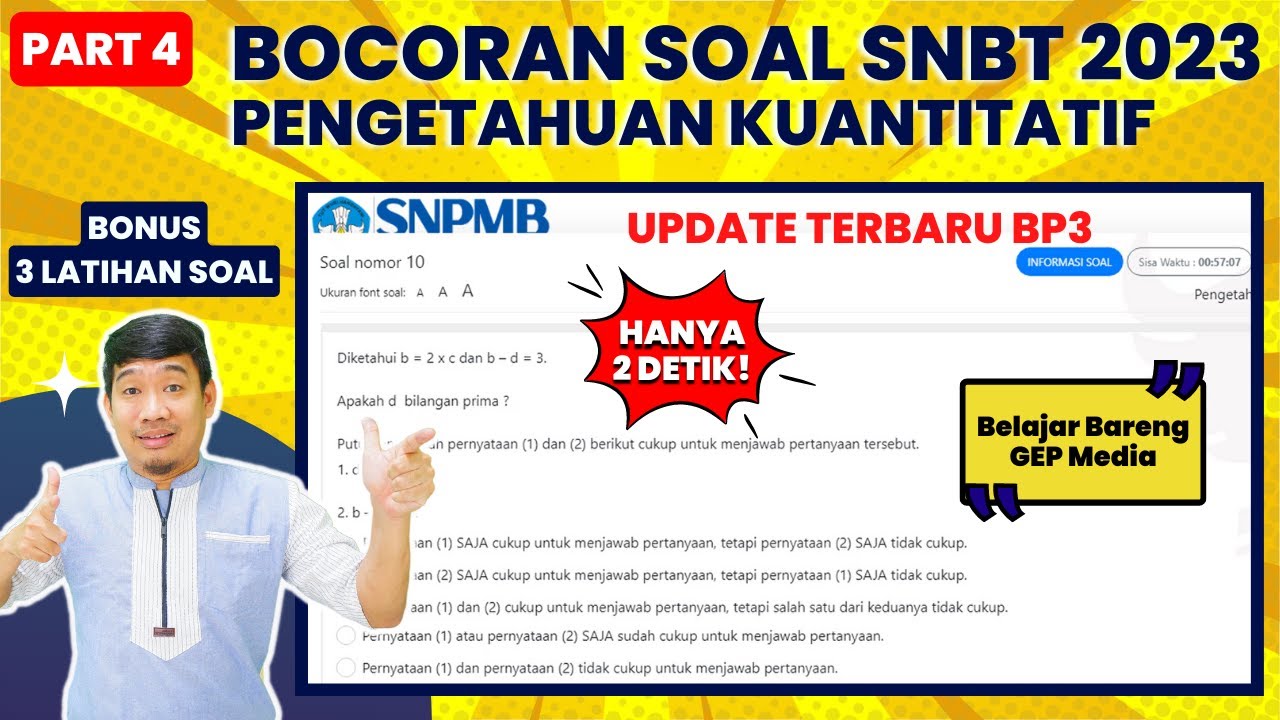 BOCORAN SOAL UTBK SNBT 2023 PENGETAHUAN KUANTITATIF PART 4 | RESMI DARI SNPMB BP3 - YouTube