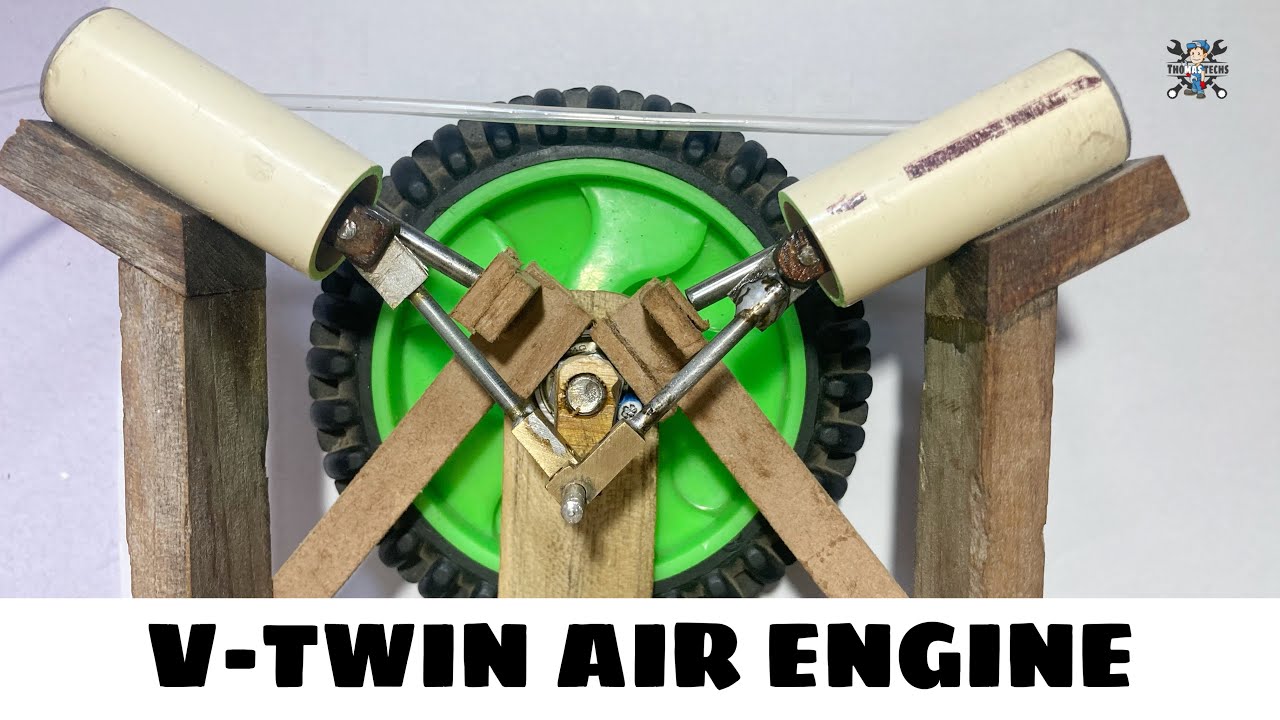 Homemade V - Twin air engine || compressor air engine - YouTube