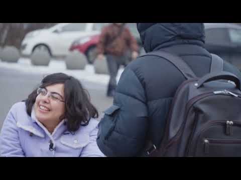 Lovely girl with cerebral palsy using crutches (HD)
