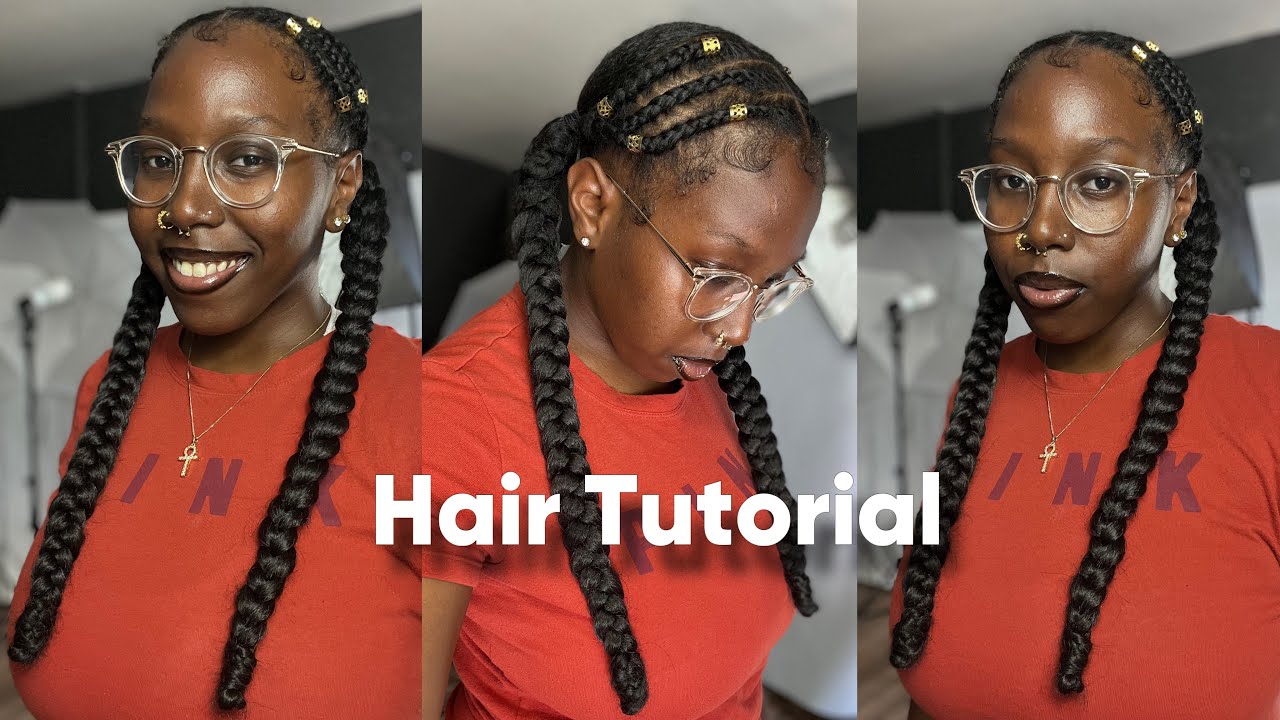 2 Braided Pony Tails w/ Cornrows TUTORIAL - YouTube
