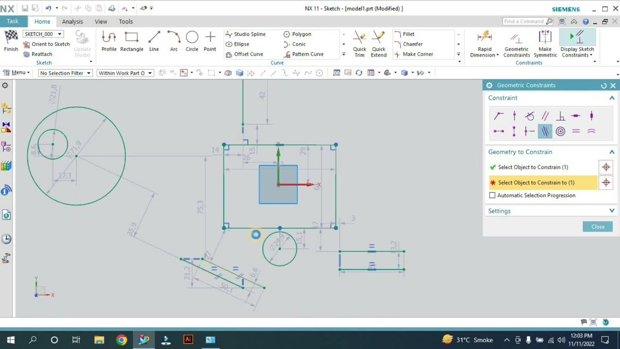 Siemens Nx 11 Tutorial 5 Sketch Geometric Constraints Autoconstraints Relation Browser