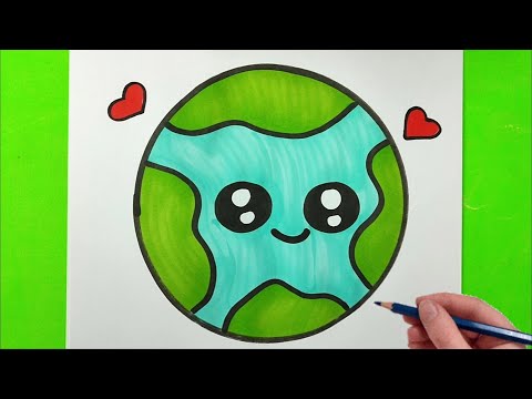 Sevimli Dünya Resmi Çizimi, Kolay Çizimler, Dünya Çizimi, Çocuklar İçin Resim Çizim ve Boyama