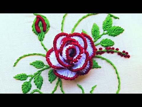 beautiful rose embroidery|hand embroidery|flower design - YouTube