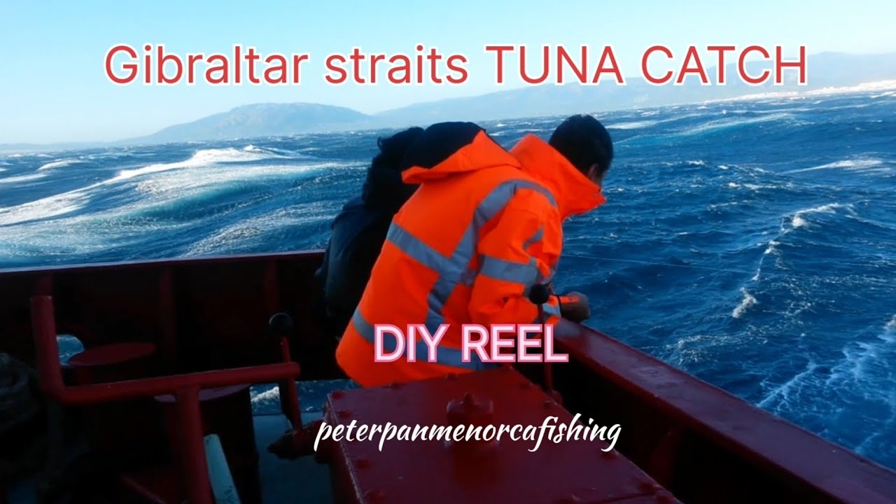 Gibraltar strait TUNA CAUGHT in TROLLING using DIY REEL ONBOARD. HEAVY WEATHER - YouTube
