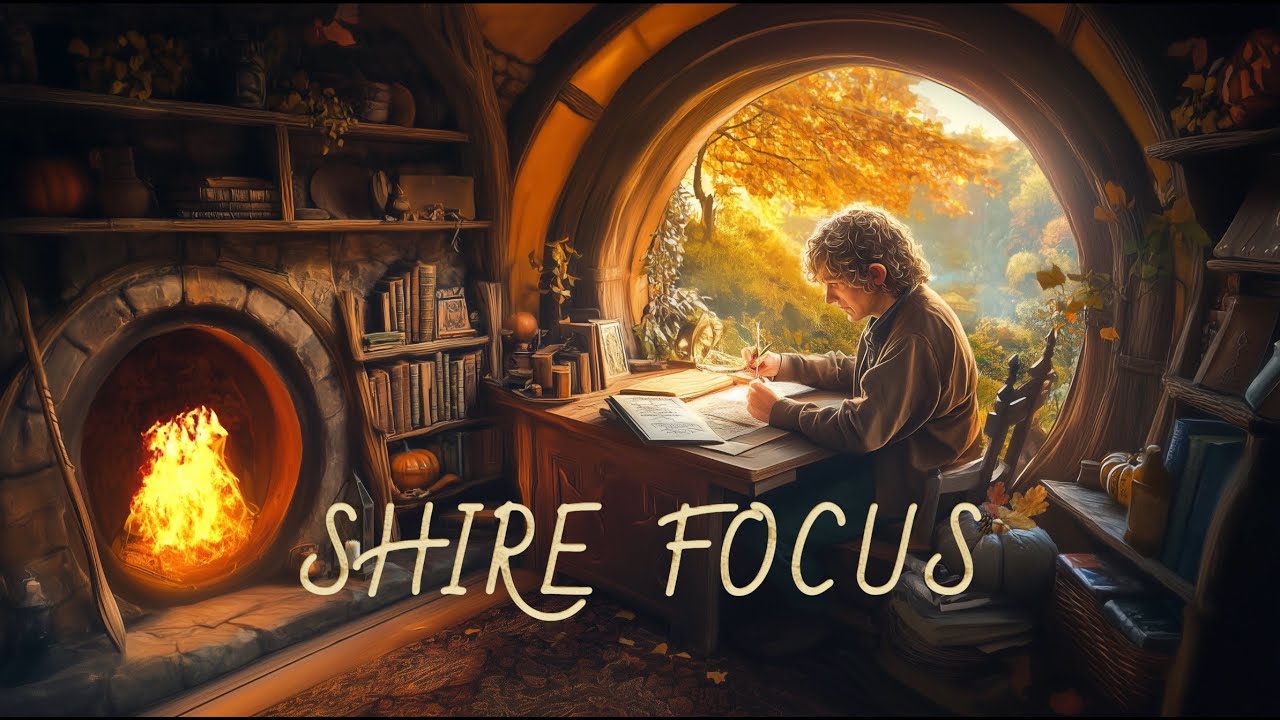 📚 Bilbo’s Study | Cozy Hobbit Focus Ambience | Rain & Fireplace Sounds ...