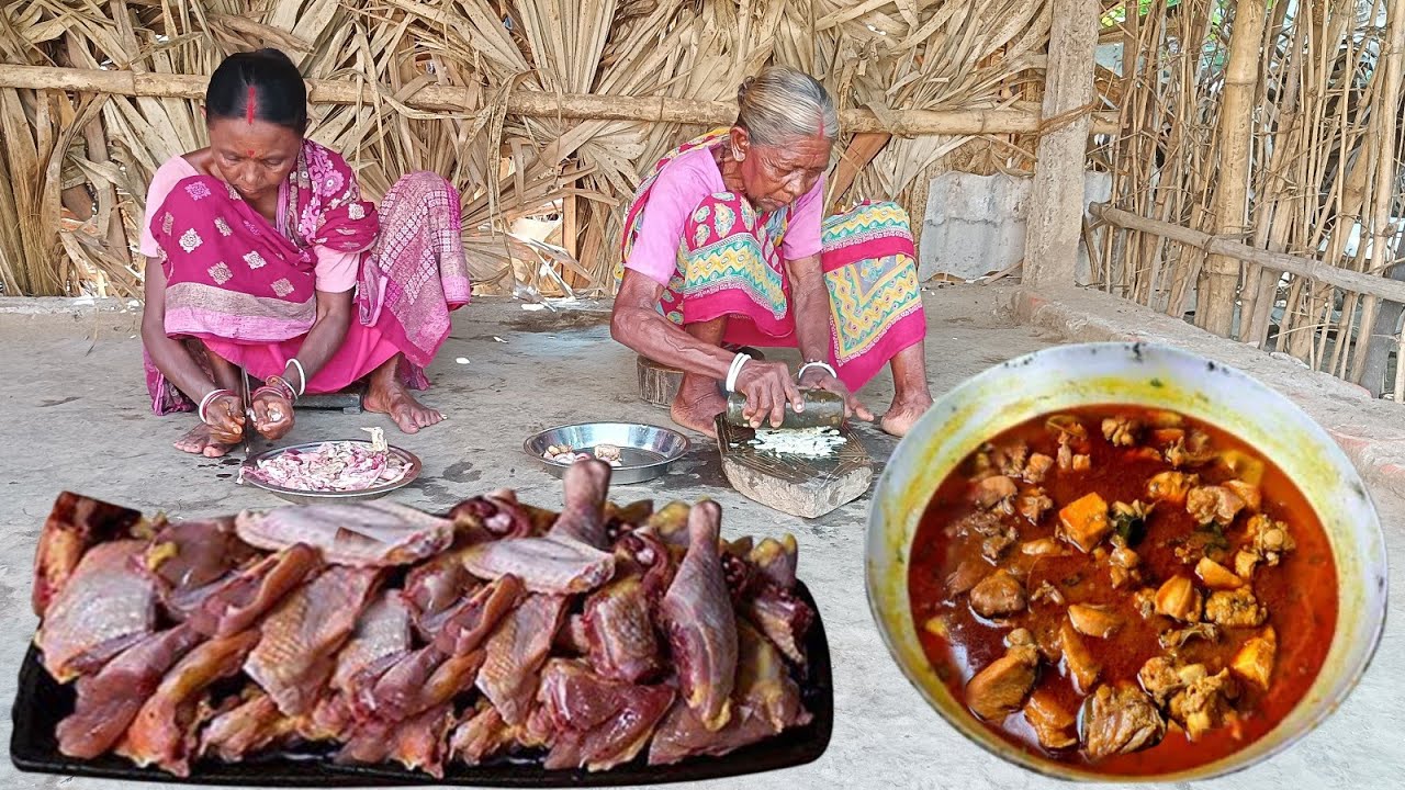 COUNTRY MEAT CHICKEN CURRY||tribal grandmother cooking delicious ...