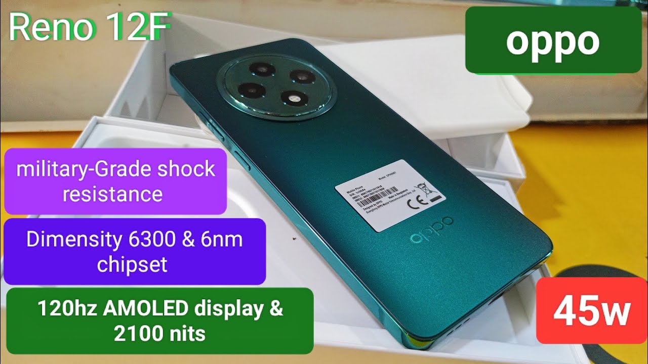 OPPO Reno 12F colour reflection 120hz AMOLED display, 2100nits ...