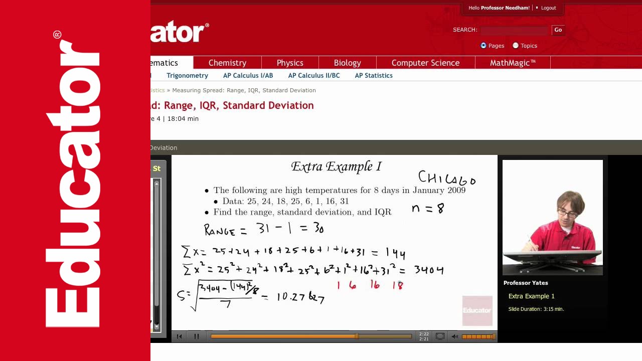 Statistics: Measuring Spread (Interquartile Range and Standard ...