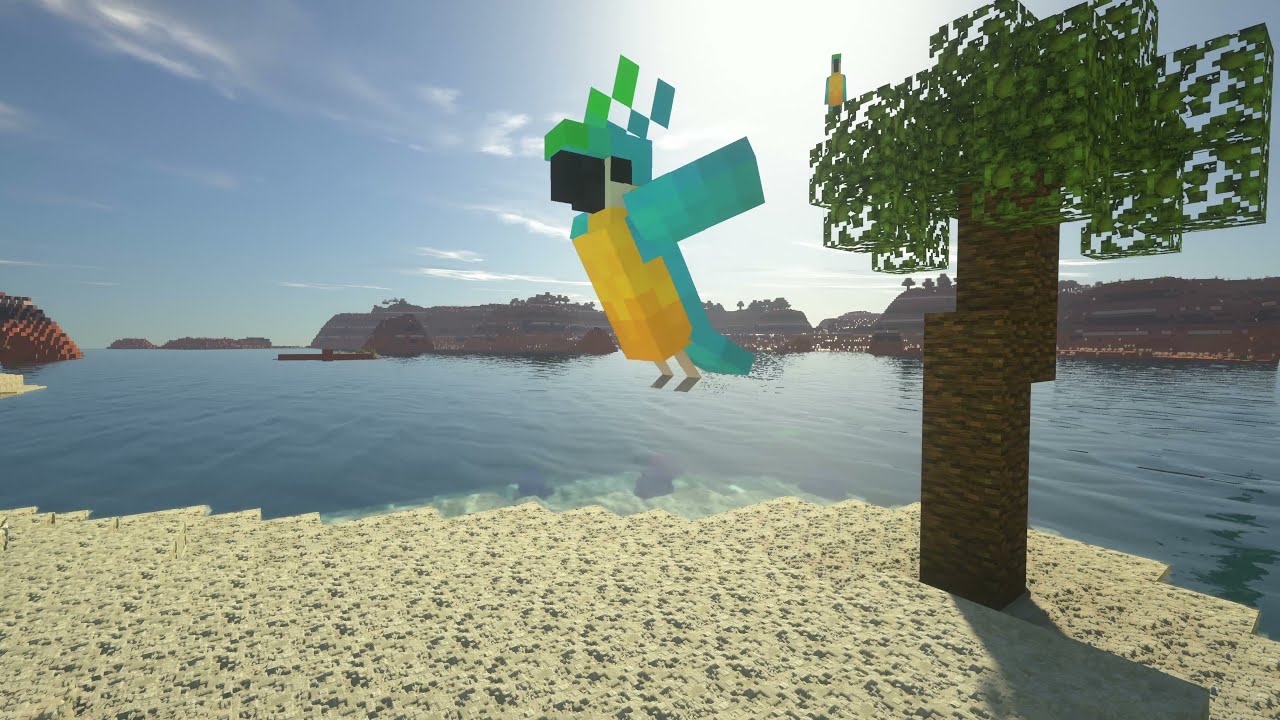 Minecraft 4K Beach Birdsong and Crashing Waves Ambience with Music ...
