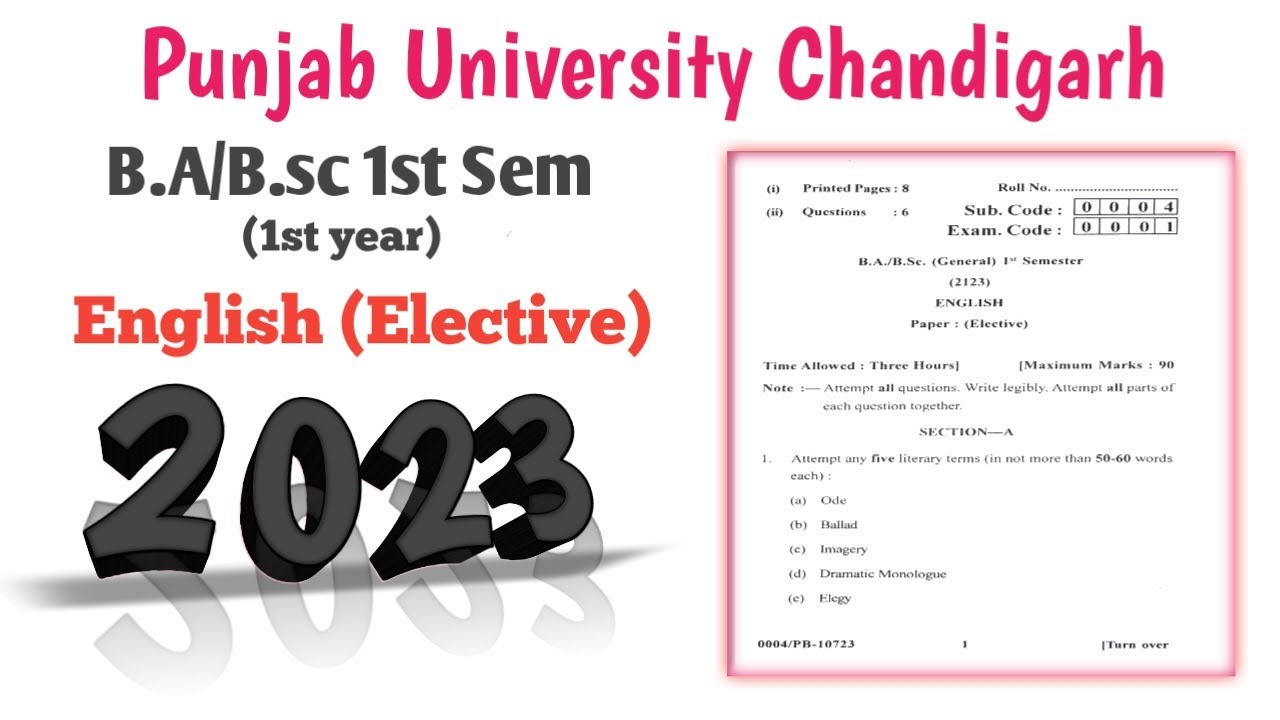 B.A/B.sc 1st sem (1st year) Elective English Question paper 2023 Punjab ...