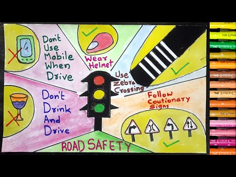How to draw Road Safety Poster easy for students - YouTube