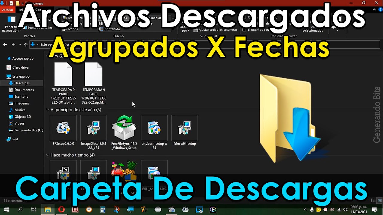 Carpeta de descargas aparecen archivos y se ven agrupados por fechas al ...
