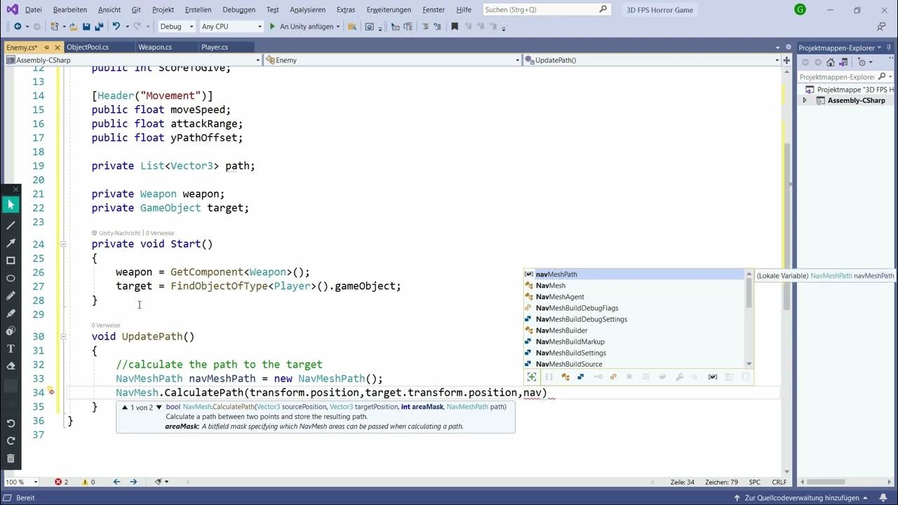 How to make FPS Game with Unity Tutorial# 13 First Enemy scripting part ...
