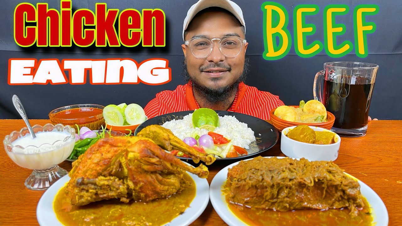 BEEF CURRY CHICKEN CURRY EGG CURRY WITH RICE AND CHILLING EATING SHOW ...
