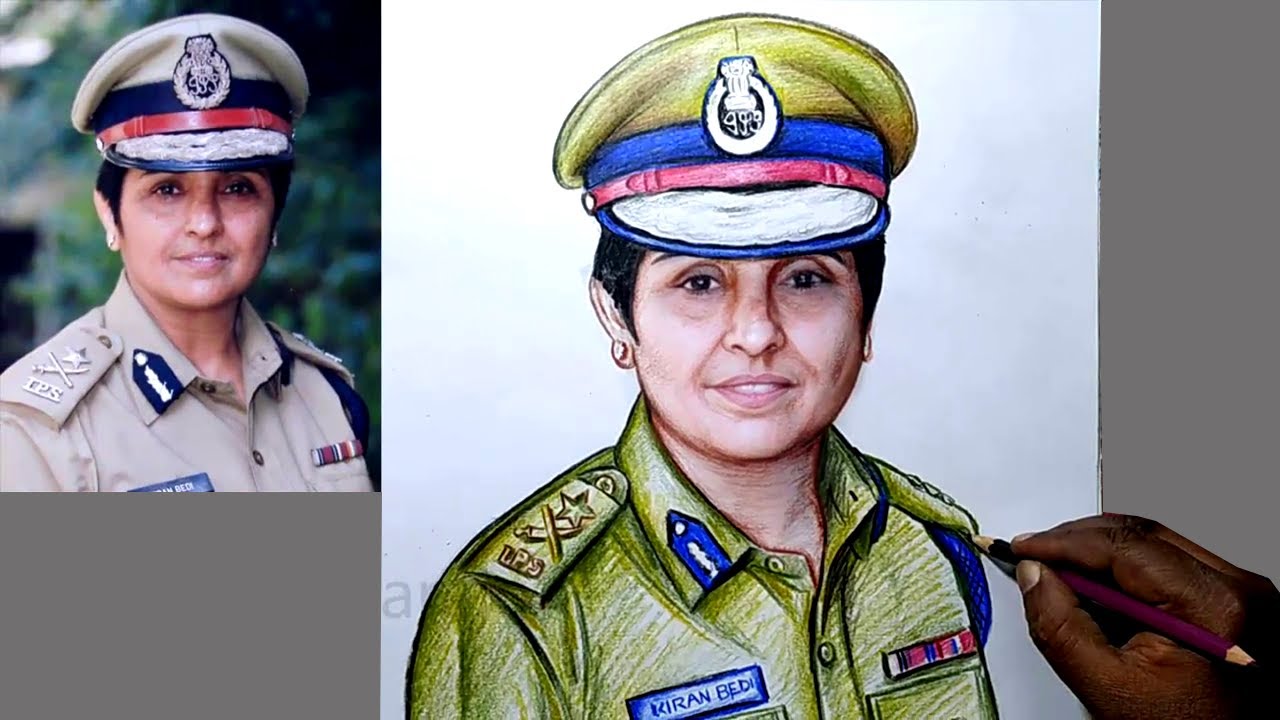How to Draw Kiran Bedi IPS Uniform Color Drawing /Kiran Bedi Photo Art ...