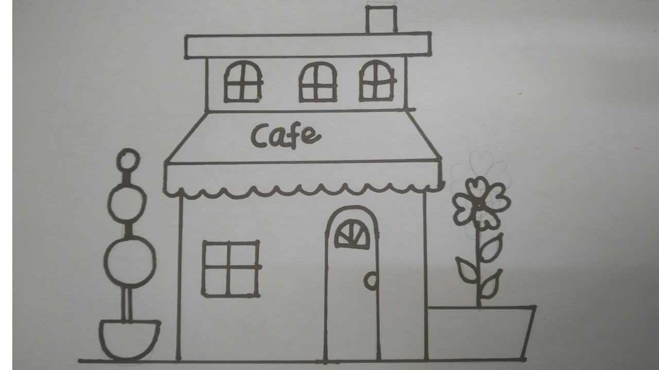 How to draw cafe/Very easy drawing/Step by step for kids - YouTube