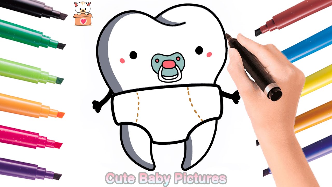 How to draw a cute baby tooth? Easily and simply! A drawing for kids ...