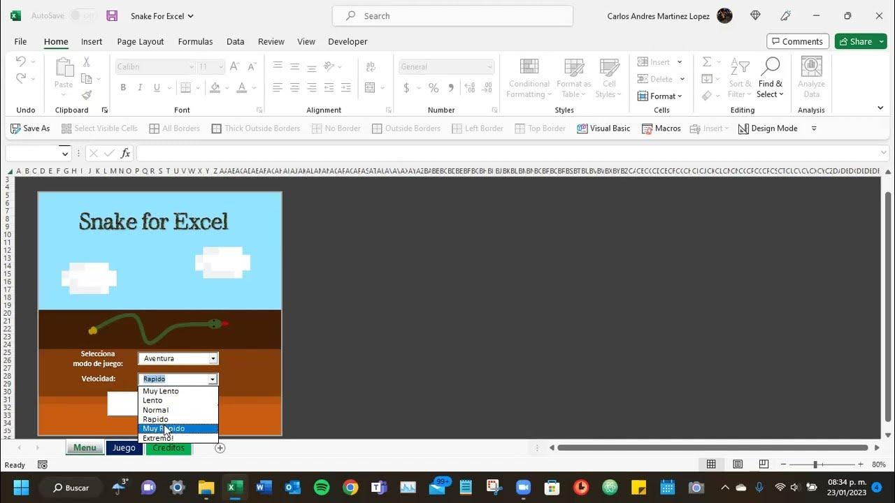 Juego en Excel - Snake for excel - YouTube
