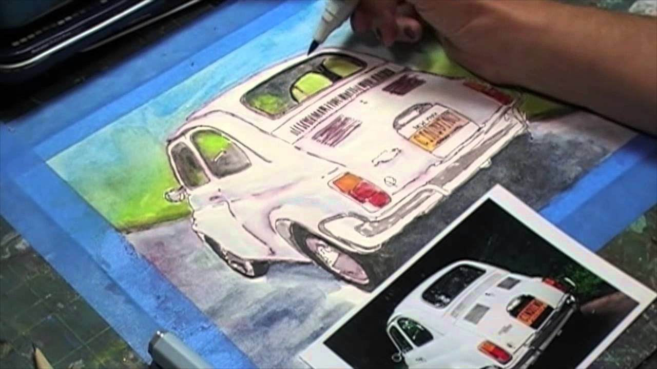 How to paint using watercolor. How to paint a car portrait. - YouTube