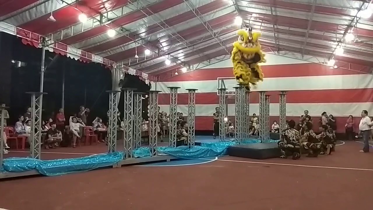 Lion Dance Troupe Performing Breathe-taking Pole Jumping Performance ...