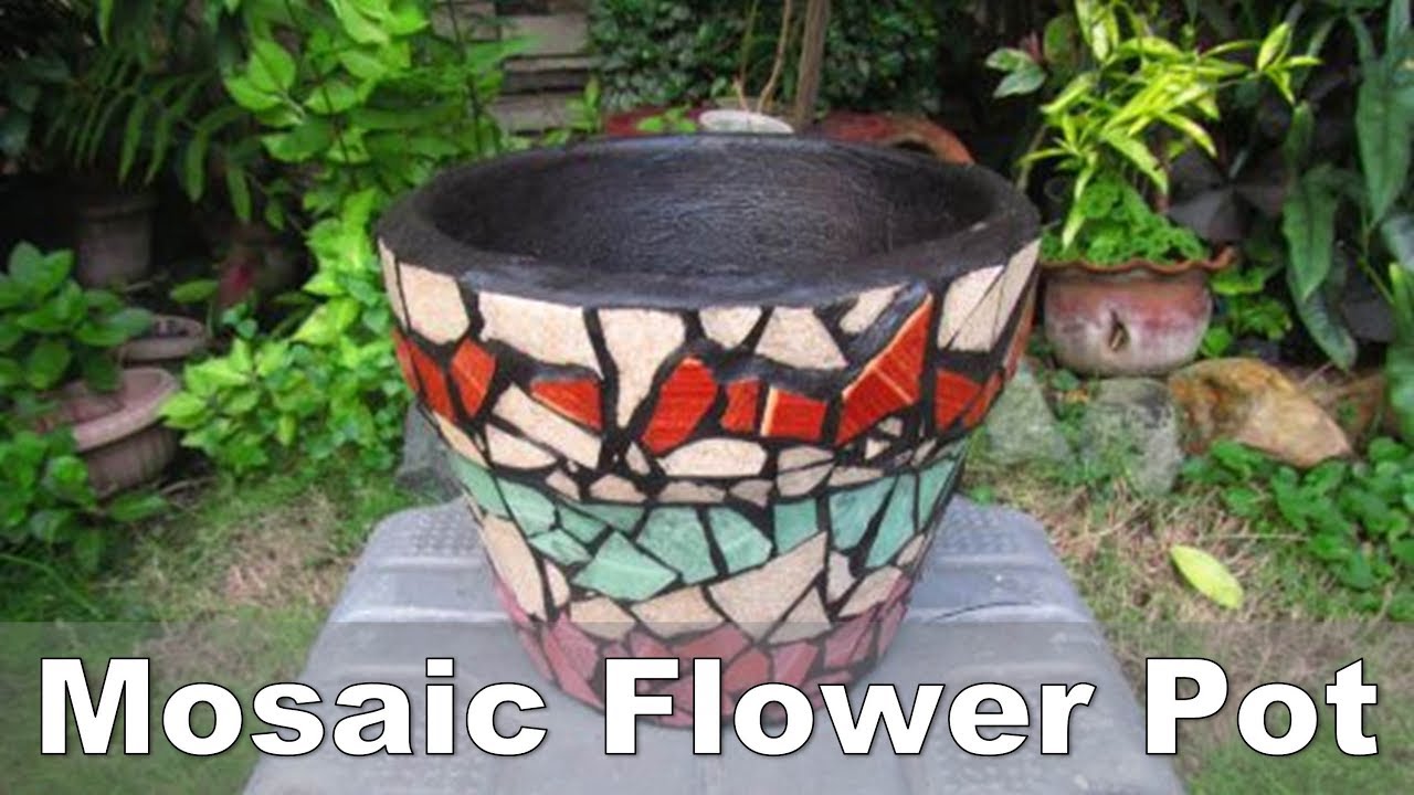 Mosaic Flower Pot Using Broken Tiles - YouTube