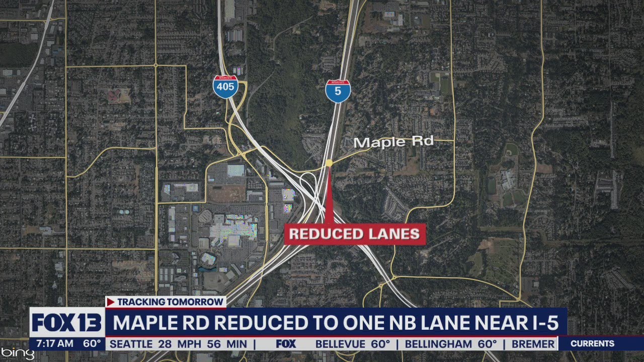 Maple Road reduced to one northbound lane near I-5 | FOX 13 Seattle ...
