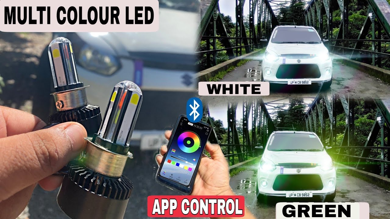 INSTALLING MULTI COLOUR HEADLIGHT LED BULB || BLUETOOTH CONNECTIVITY ...